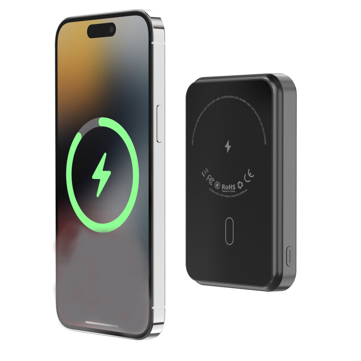 Power Bank Wireless and Cable 22.5 W PD Battery Fast Charging USB-C and ...